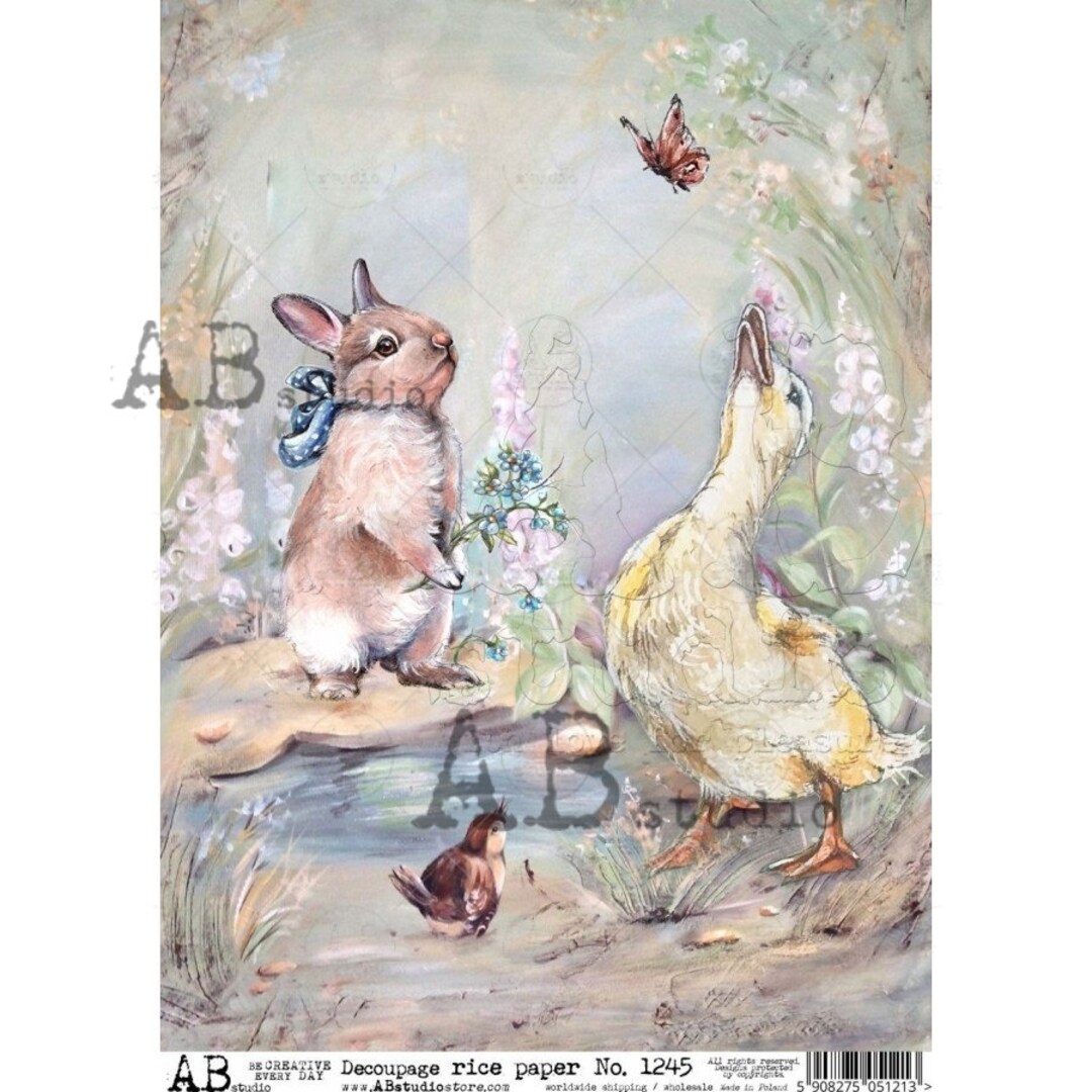 A4 Rice Paper From AB Studios #1245 Duckling and Bunny Images for ...
