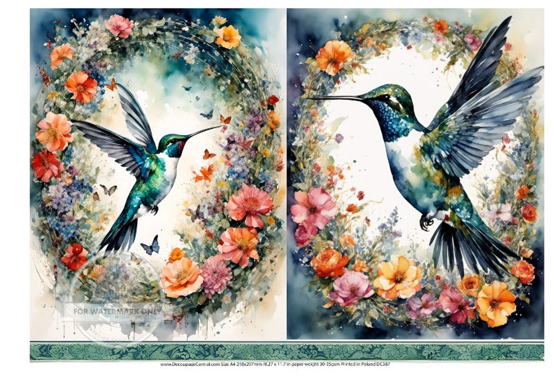 A4 Hummingbird in Wreath Decoupage Rice Paper, DC387 - Etsy