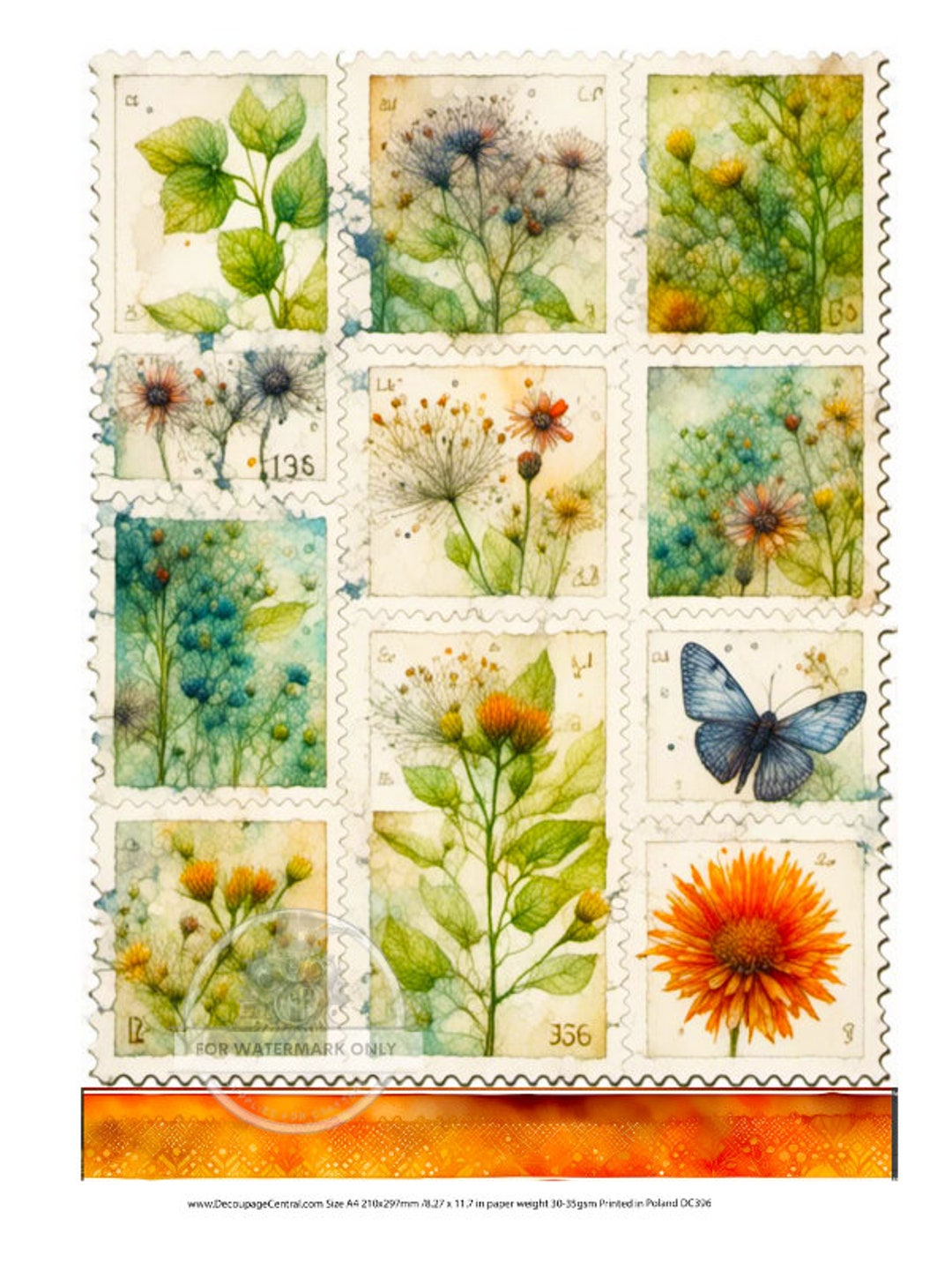 A4 Botanical Postage Stamps Decoupage Rice Paper, DC396 - Etsy