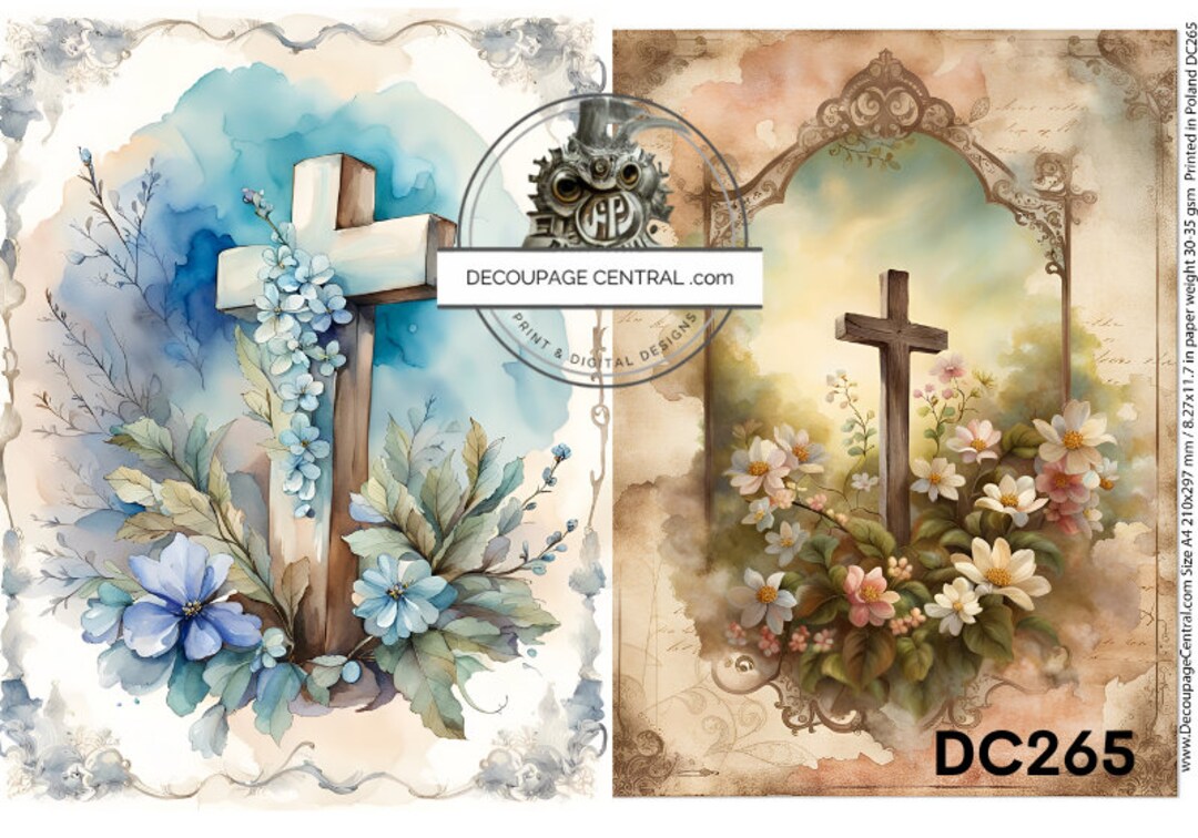 A4 Cross and Flowers Duo EASTER Decoupage Rice Paper, DC265 - Etsy
