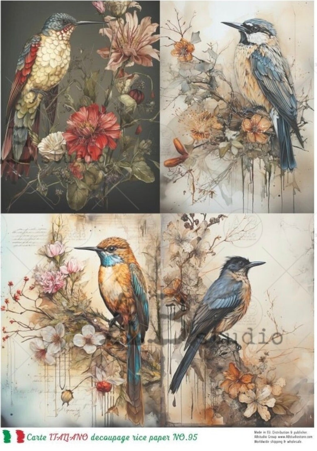 A4 Dramatic Bird Quad Carte Italiano Rice Paper 95 - Etsy