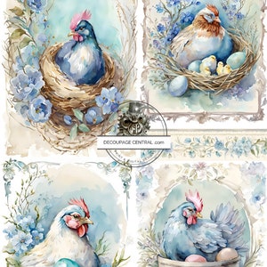 A4 Nesting Hens in Blue EASTER Decoupage Rice Paper, DC248 - Etsy