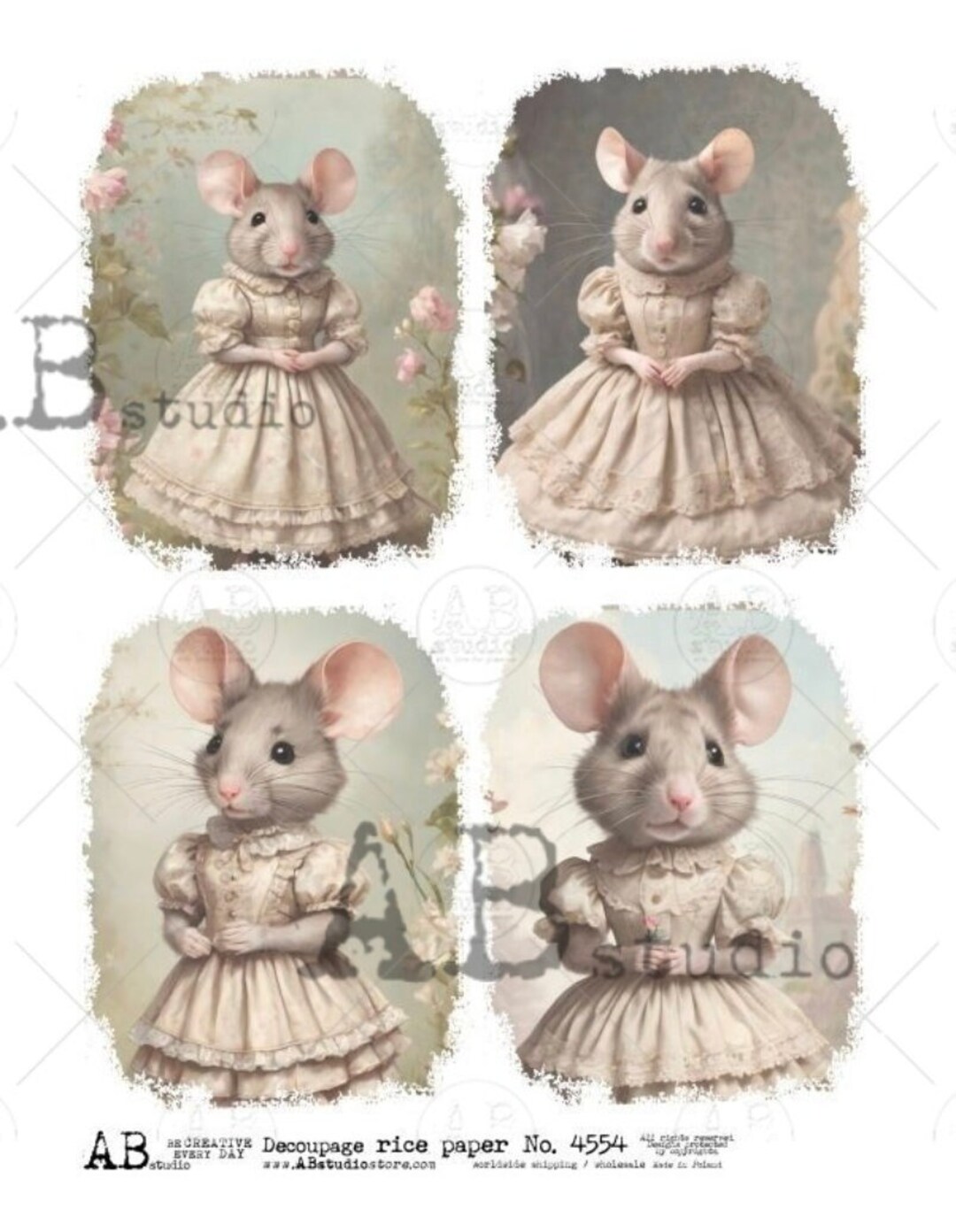 A4 Super Cute Little Lady Mice Decoupage Paper, AB Studios 4554 - Etsy