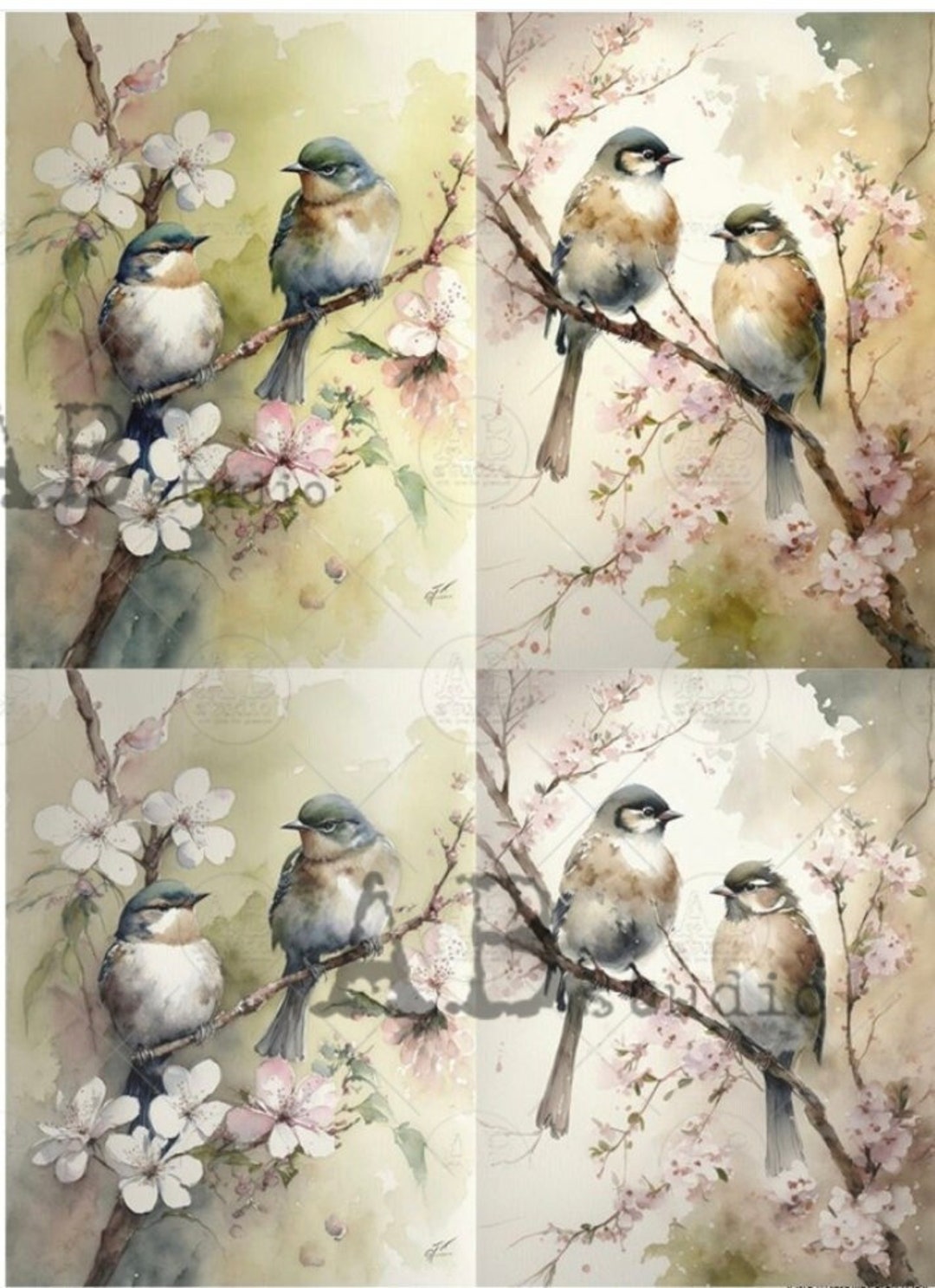 A4 1583 Birds & Blossoms Rice Paper for Decoupage for Crafts ...