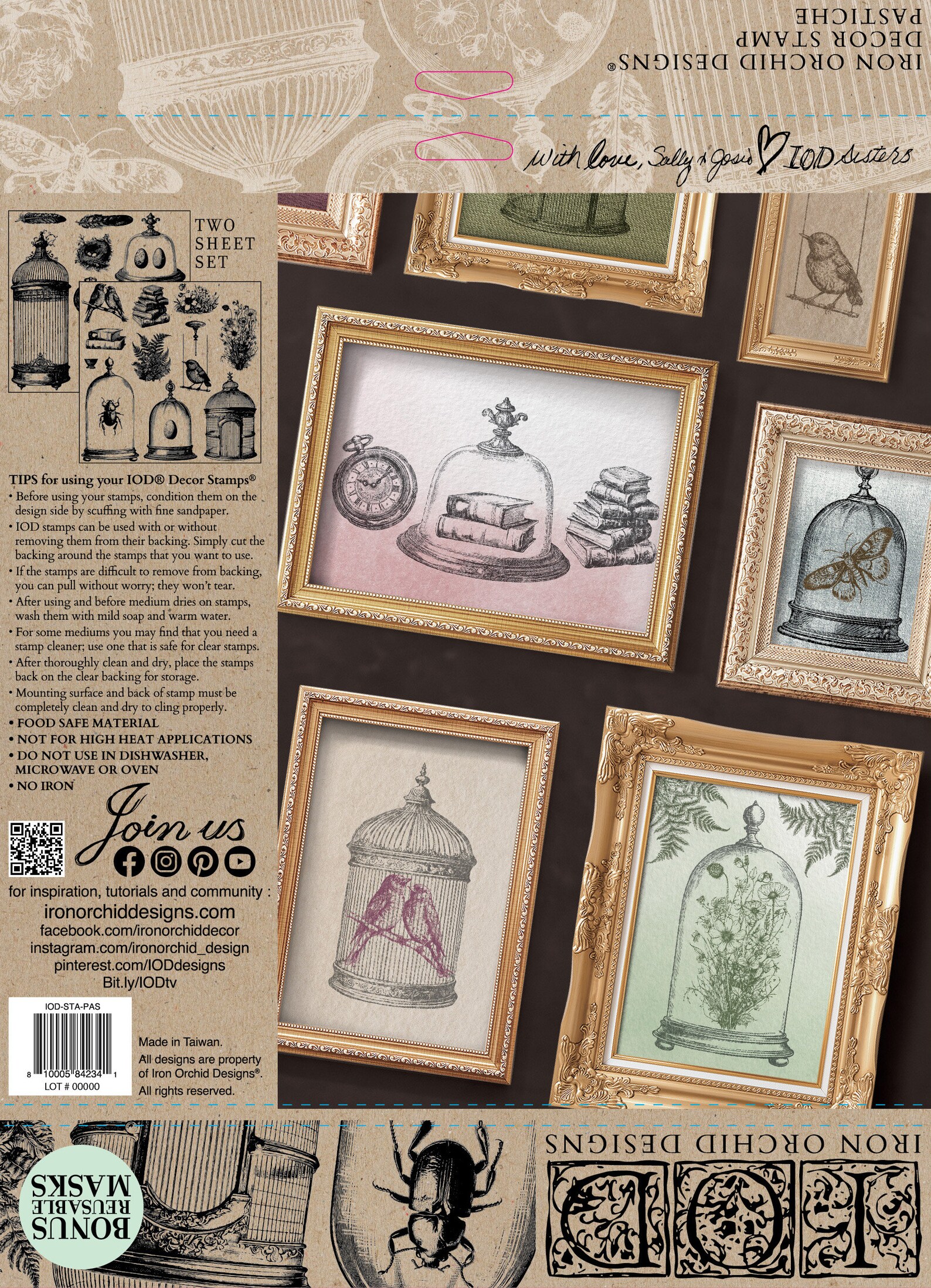 IOD Pastiche Stamp Set | 2 Sheets 12x12 Birdcages, Critters, Floral ...