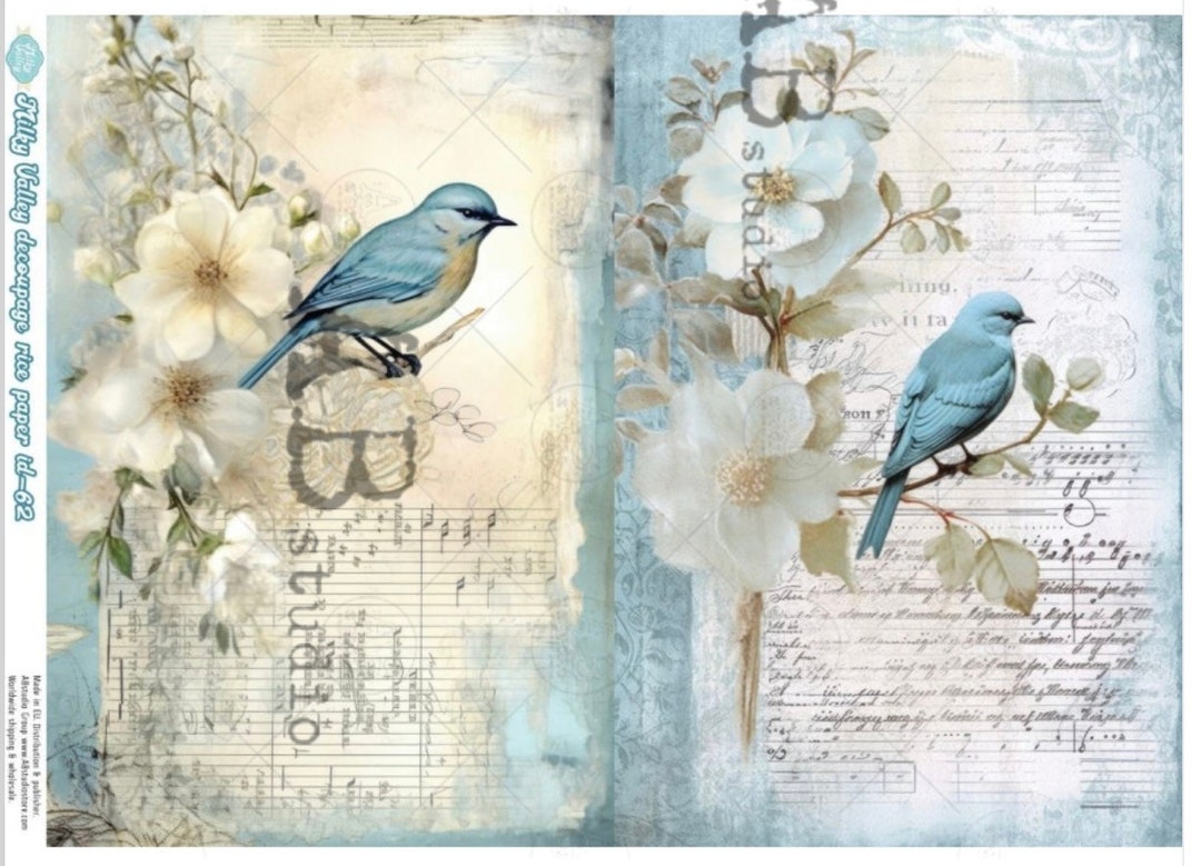 A4 Blue Bird Collection ID62 Milky Valley Decoupage Rice Paper - Etsy