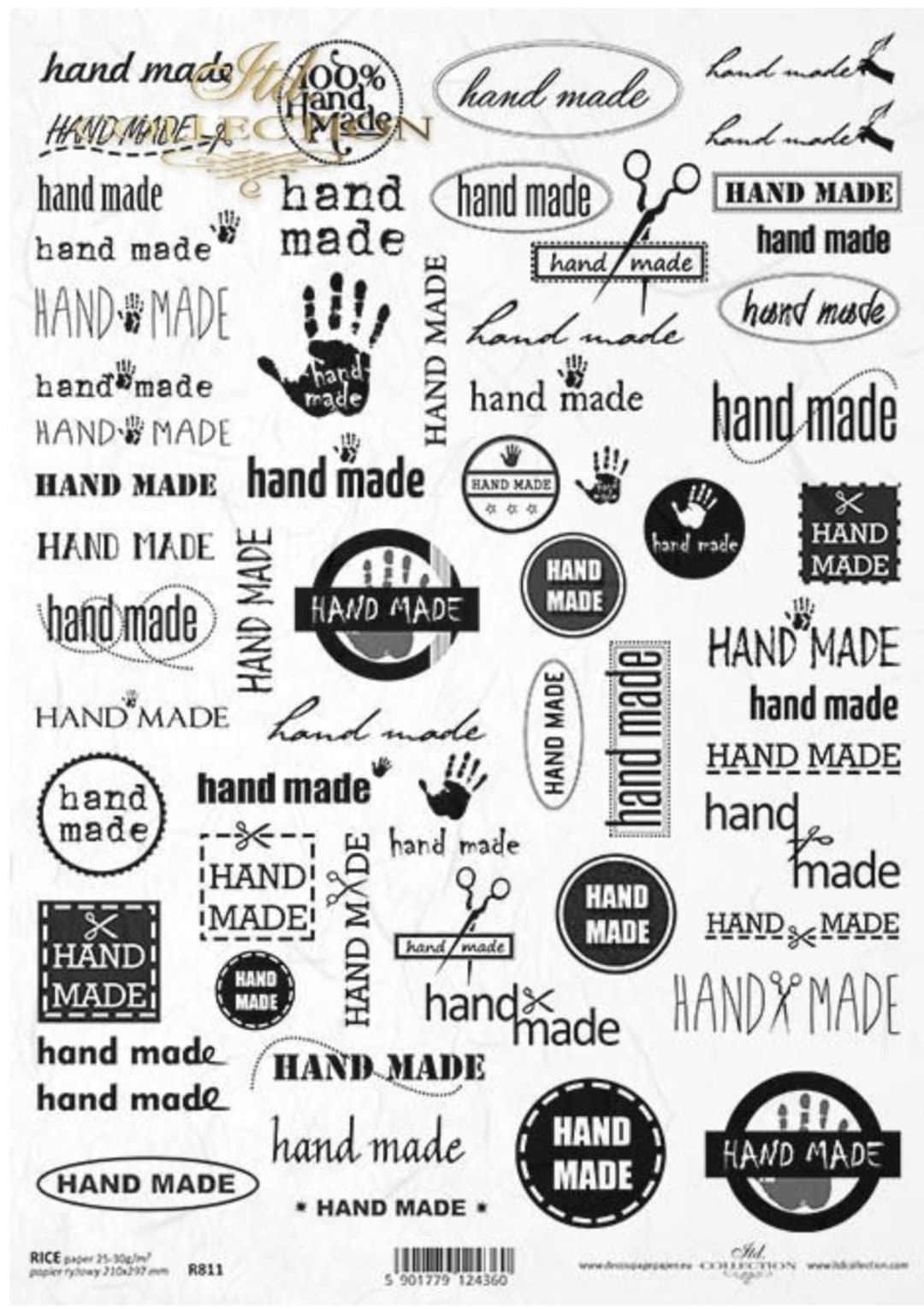 A4 Hand Made Labels, ITD Decoupage Paper R 0811, Add Hand Made to Your ...