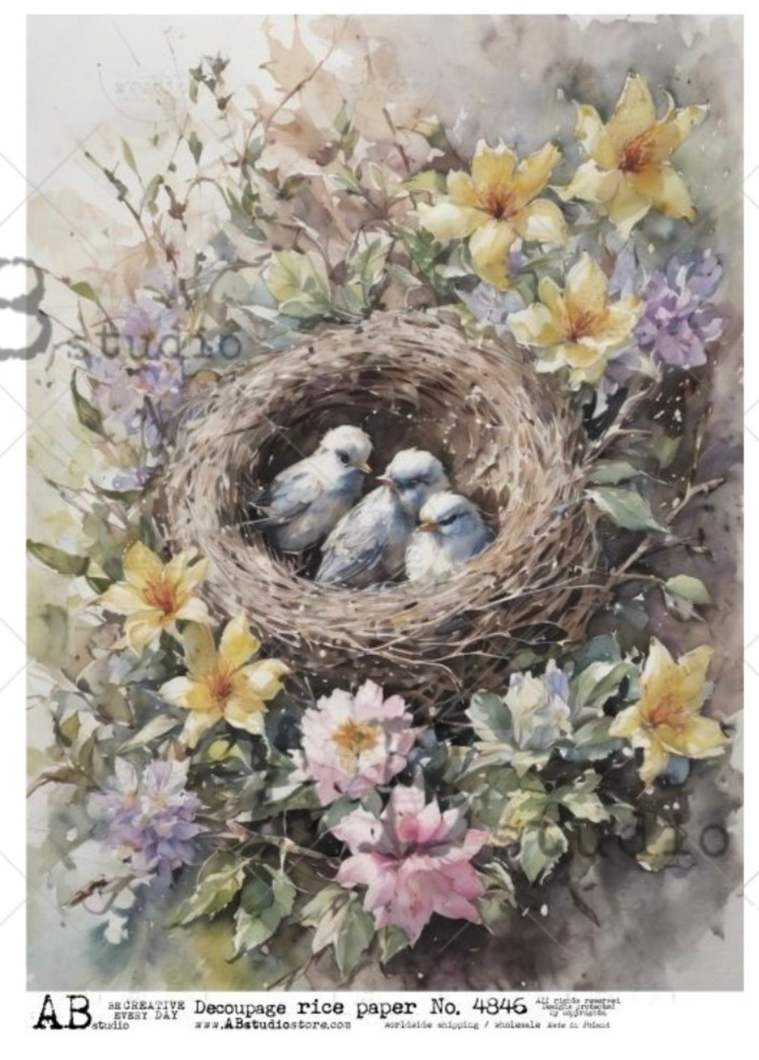 A4 Bird in Nest Decoupage Paper, AB Studios 4846 - Etsy