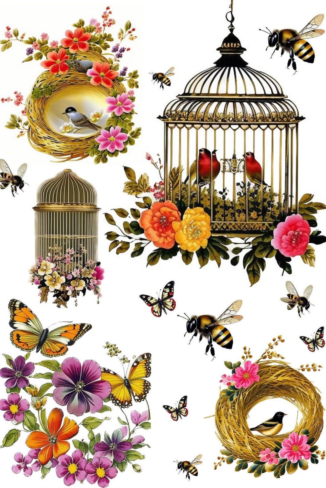A4 Birds and Bees Decoupage Rice Paper From Decoupage Central - Etsy