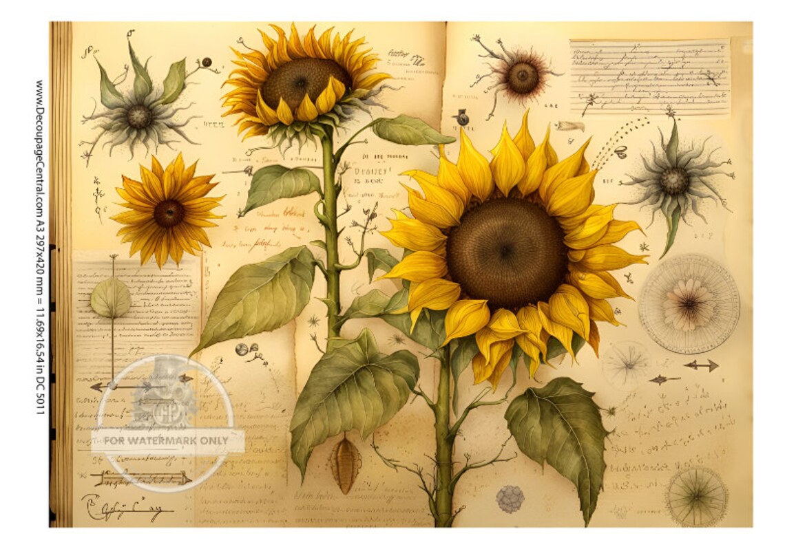 A3 Sunflower Botanical Decoupage Paper DC5011 - Etsy