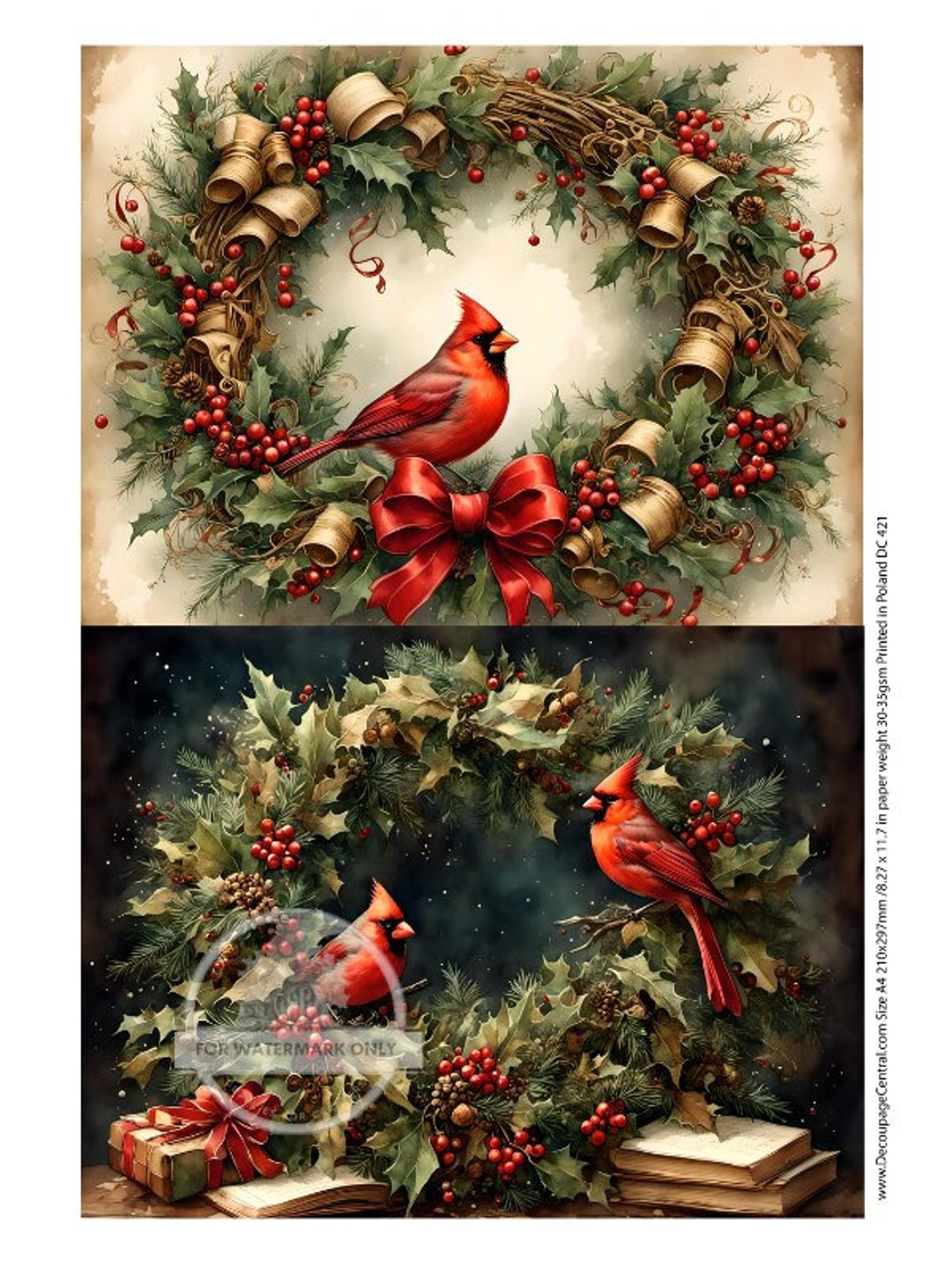 A4 Cardinal Wreath Duo Rice Paper DC421 - Etsy