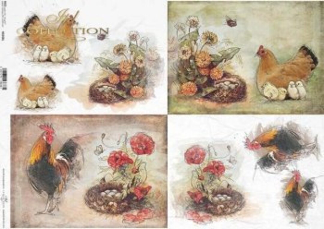 A3 ITD OH MY! Chickens and Roosters Decoupage Paper. R0208L - Etsy