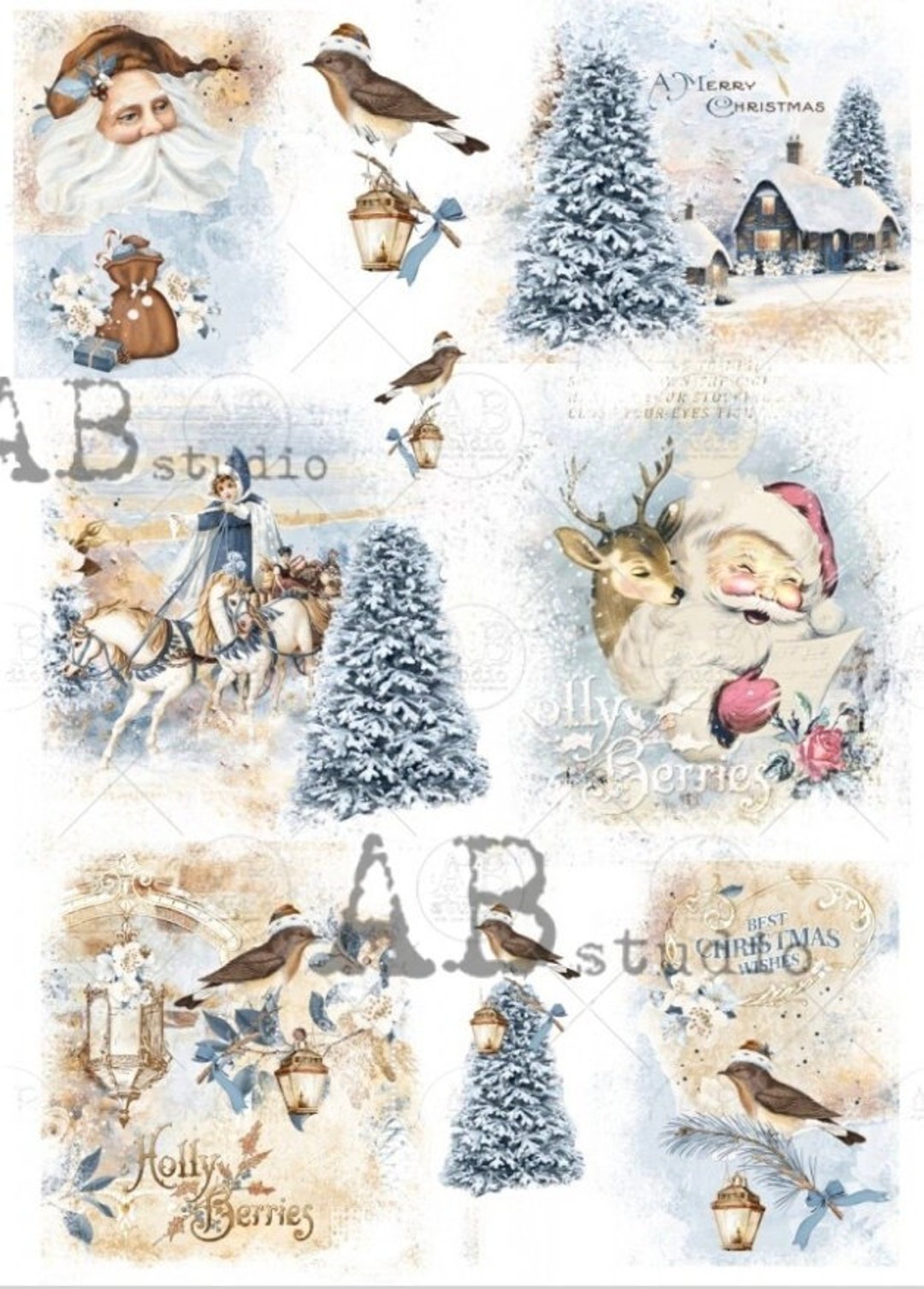 A4 Dashing Thru the Snow Decoupage Paper, AB Studios 1128 - Etsy