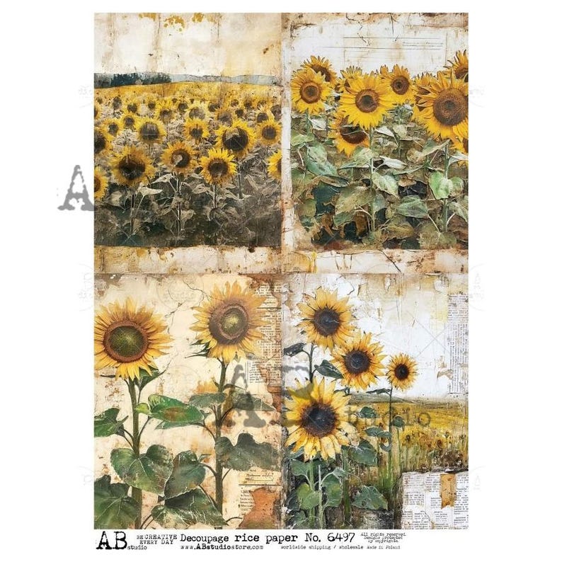 A4 Rustic Sunflowers Quad AB Studios 6497 - Etsy