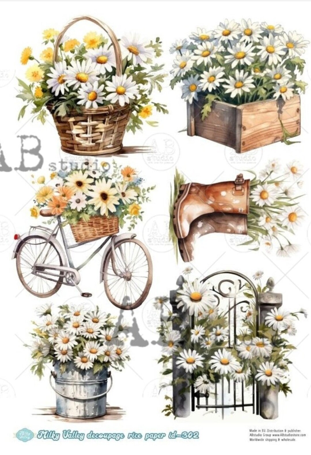 A4 Daisy Small Images Milky Valley Rice Paper ID302 - Etsy