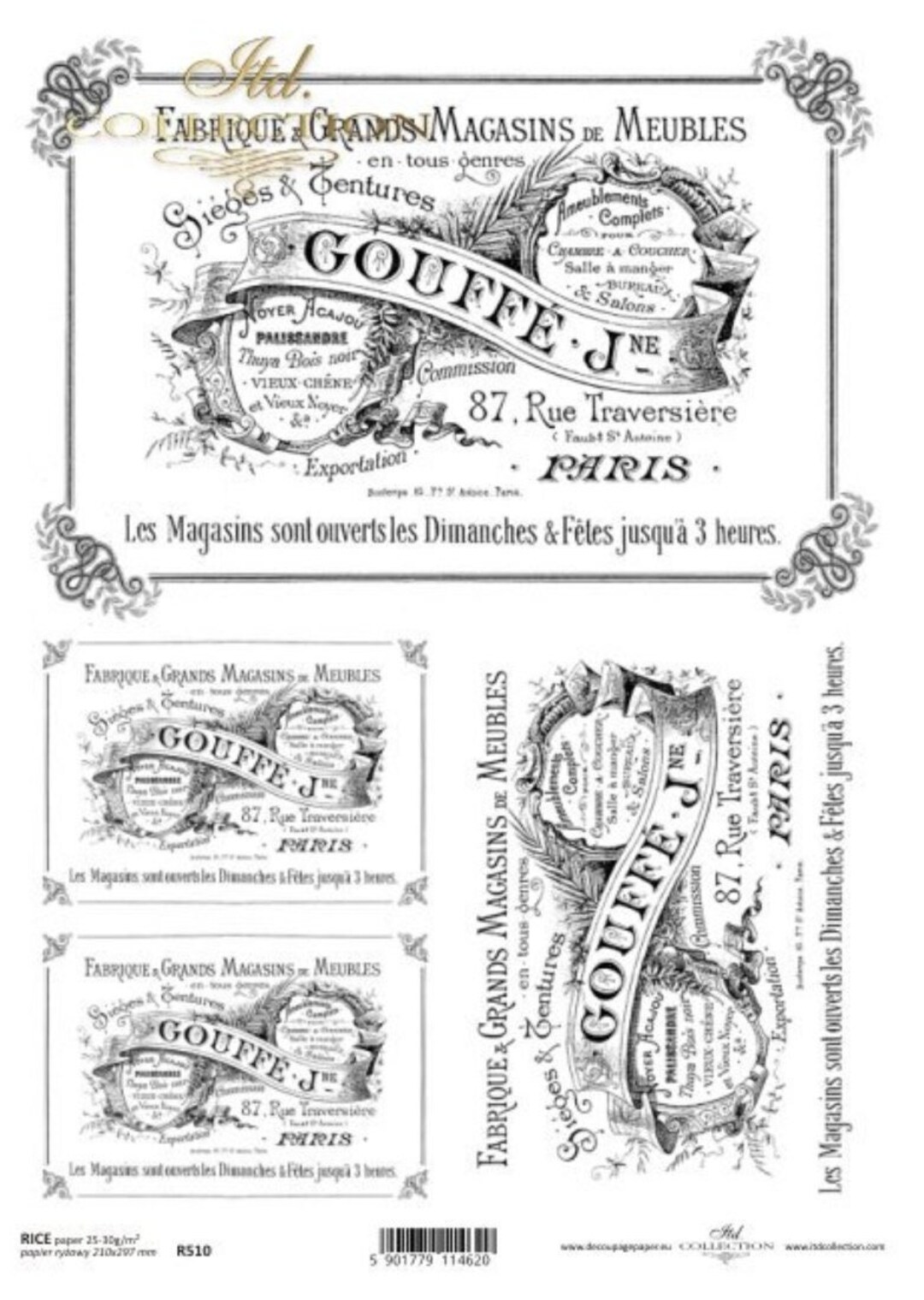 A4 French Label Collection Rice Paper for Decoupage and Crafts ITD 0510 ...