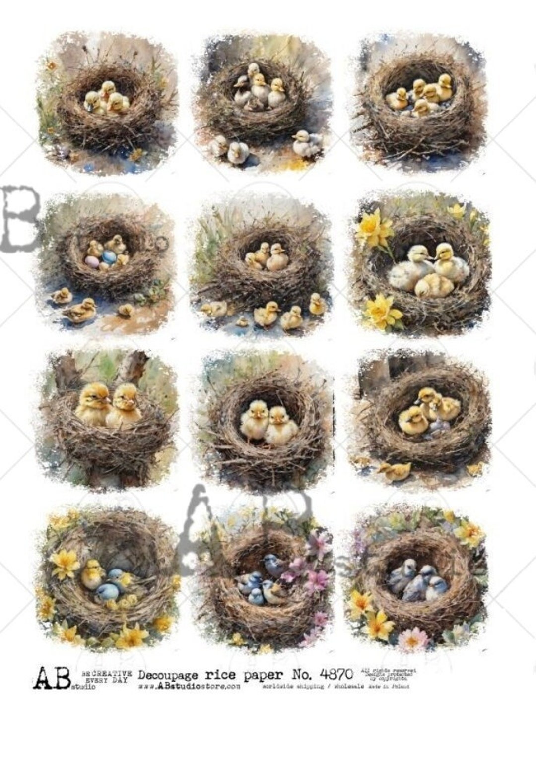 A4 Birds and Nests Multi Decoupage Paper, AB Studios 4870 - Etsy