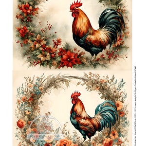 A4 Rooster Wreaths Decoupage Rice Paper, DC447 - Etsy