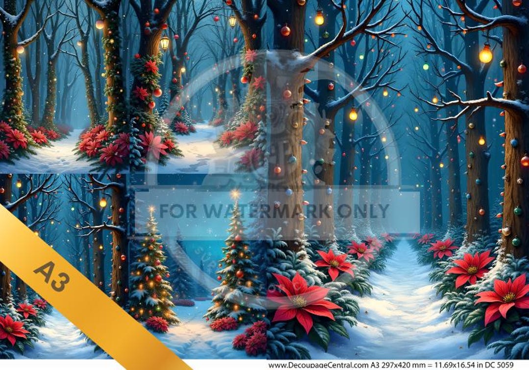 A3 Poinsettia Forest Decoupage Paper DC5059 - Etsy