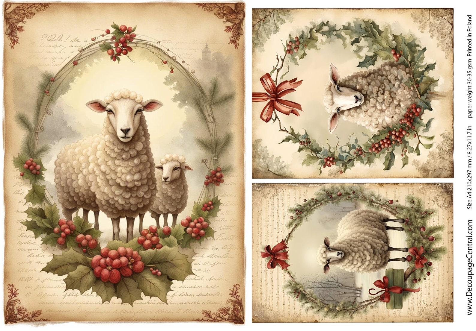 A4 Christmas Sheep TRIO Decoupage Rice Paper, DC120 - Etsy