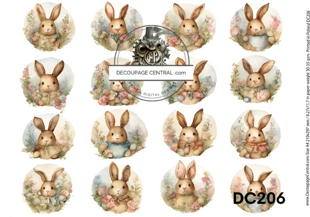 A4 Primitive Bunny EASTER Decoupage Rice Paper, DC206 - Etsy