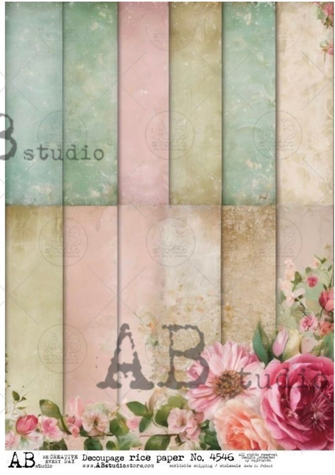 A4 Floral Colored Background Decoupage Paper, AB Studios 4546 - Etsy