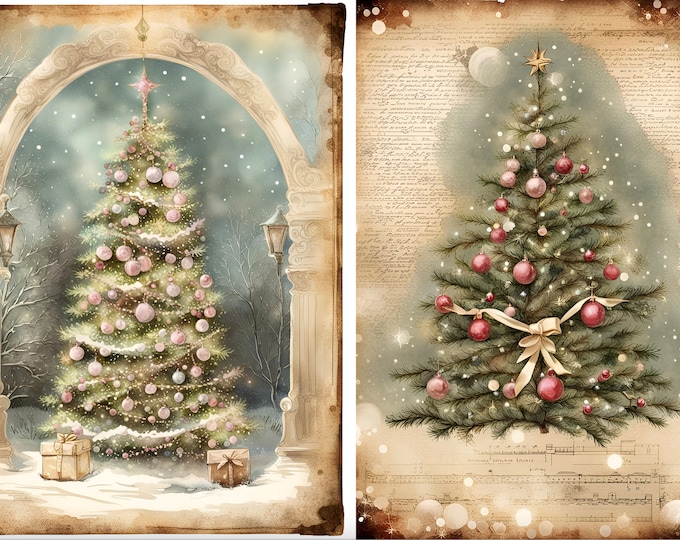A4 Christmas Tree , 2 Images on One Page, Decoupage Rice Paper, DC124 ...
