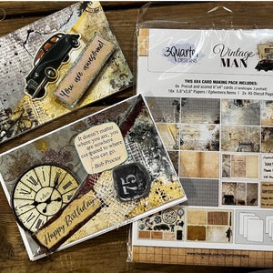 VINTAGE MAN Card Making Kit 3quarter Designs , Mixed Media Scrapbooking ...
