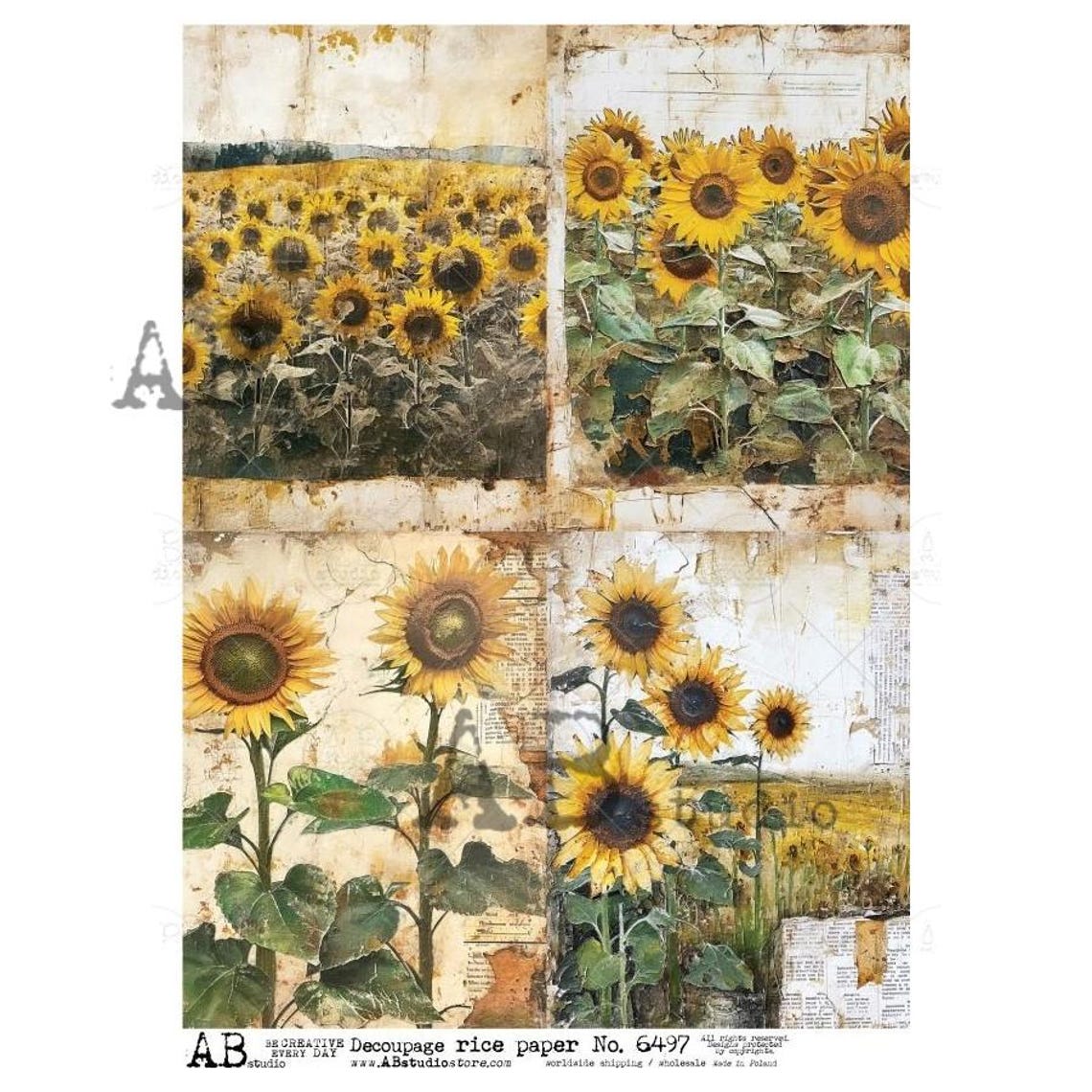 A4 Rustic Sunflowers Quad AB Studios 6497 - Etsy