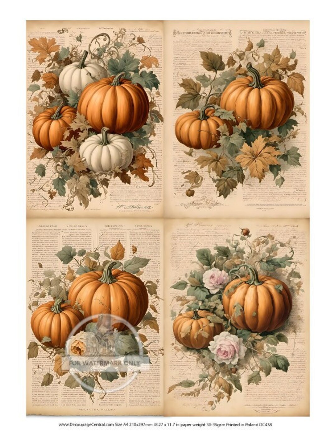 A4 Autumn Pumpkin Floral Quad Rice Paper DC438 - Etsy