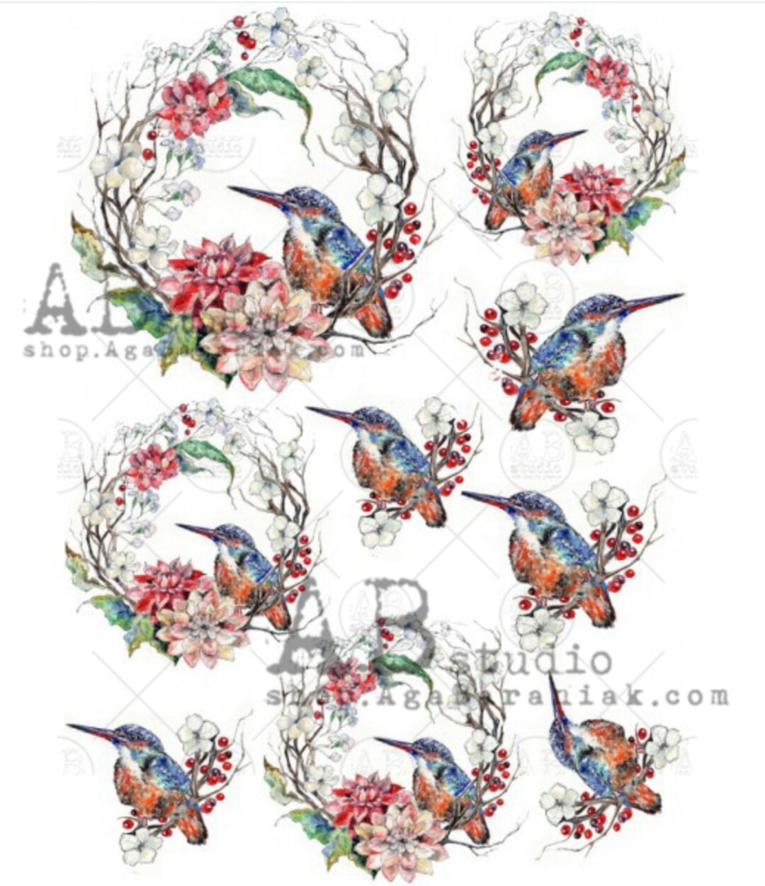 A4 Hummingbird in Wreath AB Studios Decoupage Rice Paper 0234 - Etsy