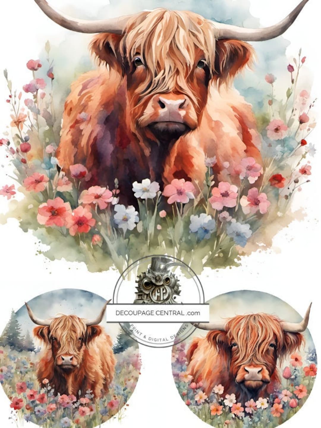 A4 Highland Cow Circles, Decoupage Rice Paper, DC197 - Etsy
