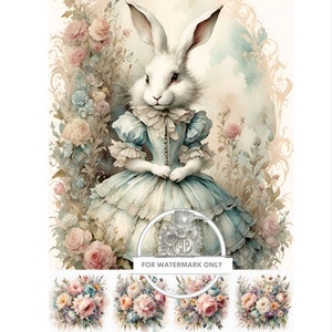 Digital Download: Victorian Bunny in PNG for Print, Backgrounds, and ...