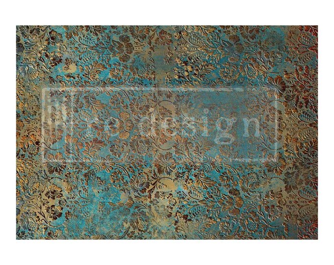 A1 Aged Patina Decoupage Paper, Green and Gold Decoupage , - Etsy