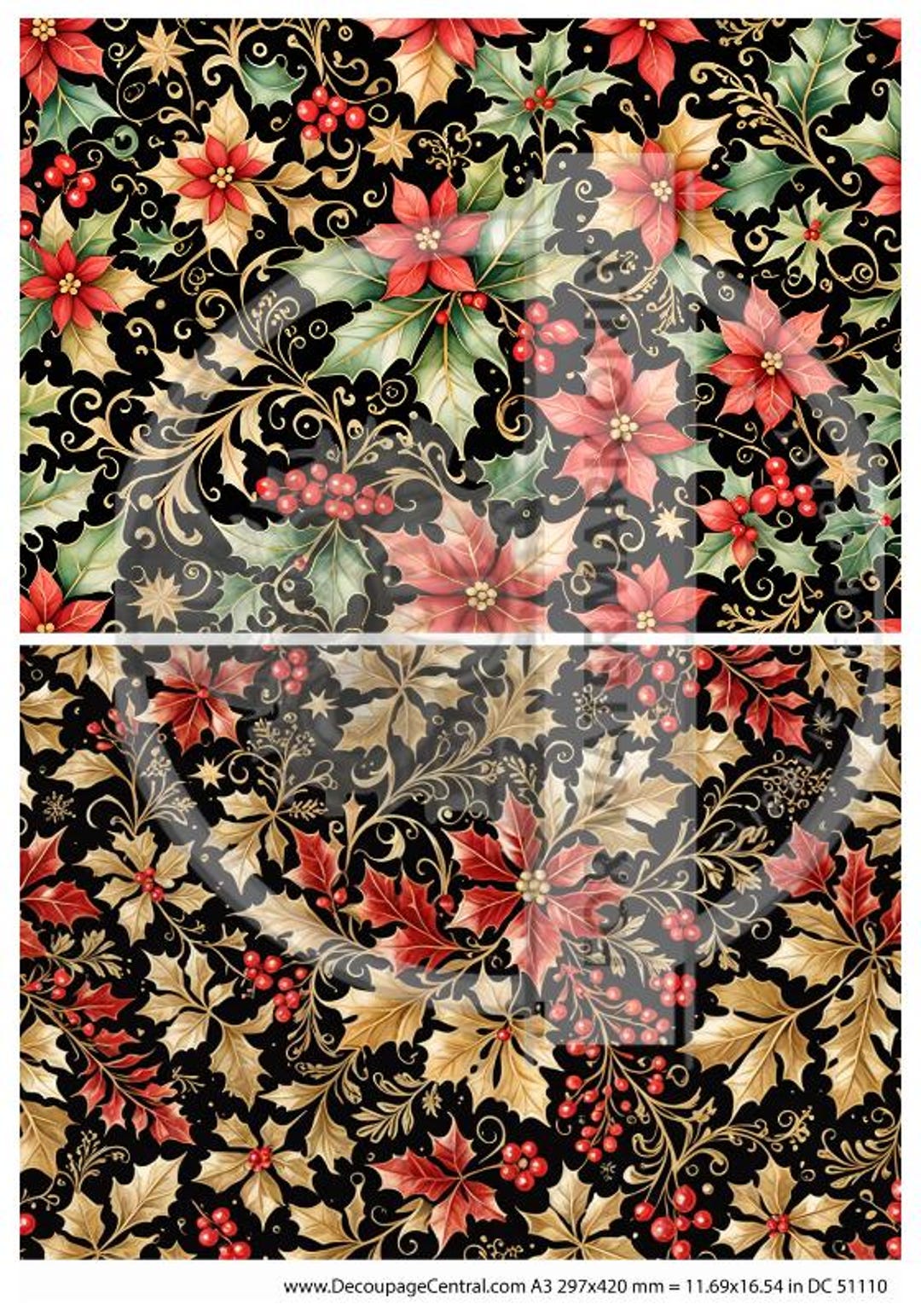 A3 Gilded Poinsettia & Holly Scrolls Rice Paper DC5110 - Etsy