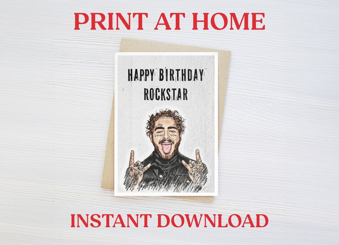 Rockstar Birthday Card Posty Card Print at Home Harry Birthday Card ...