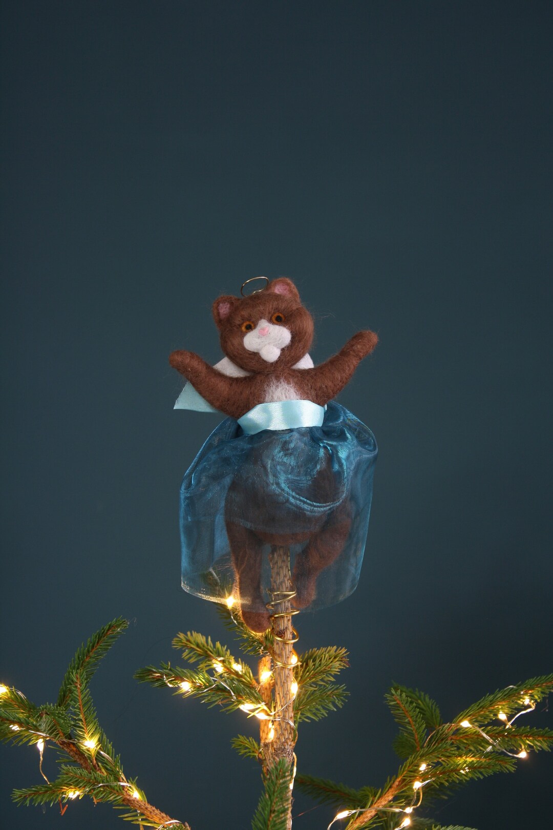 Needle Felted Light Brown Cat Angel Tree Topper Christmas - Etsy