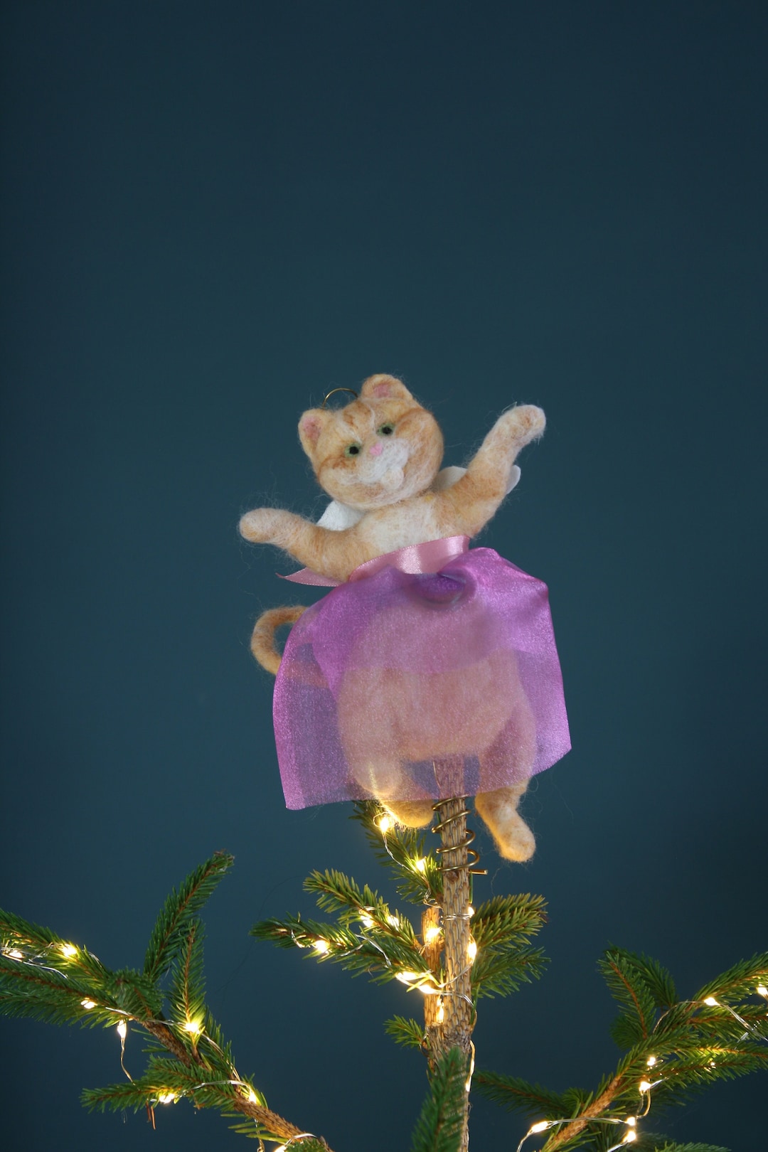 Needle Felted Light Ginger Cat Angel Tree Topper, Christmas Decorations ...