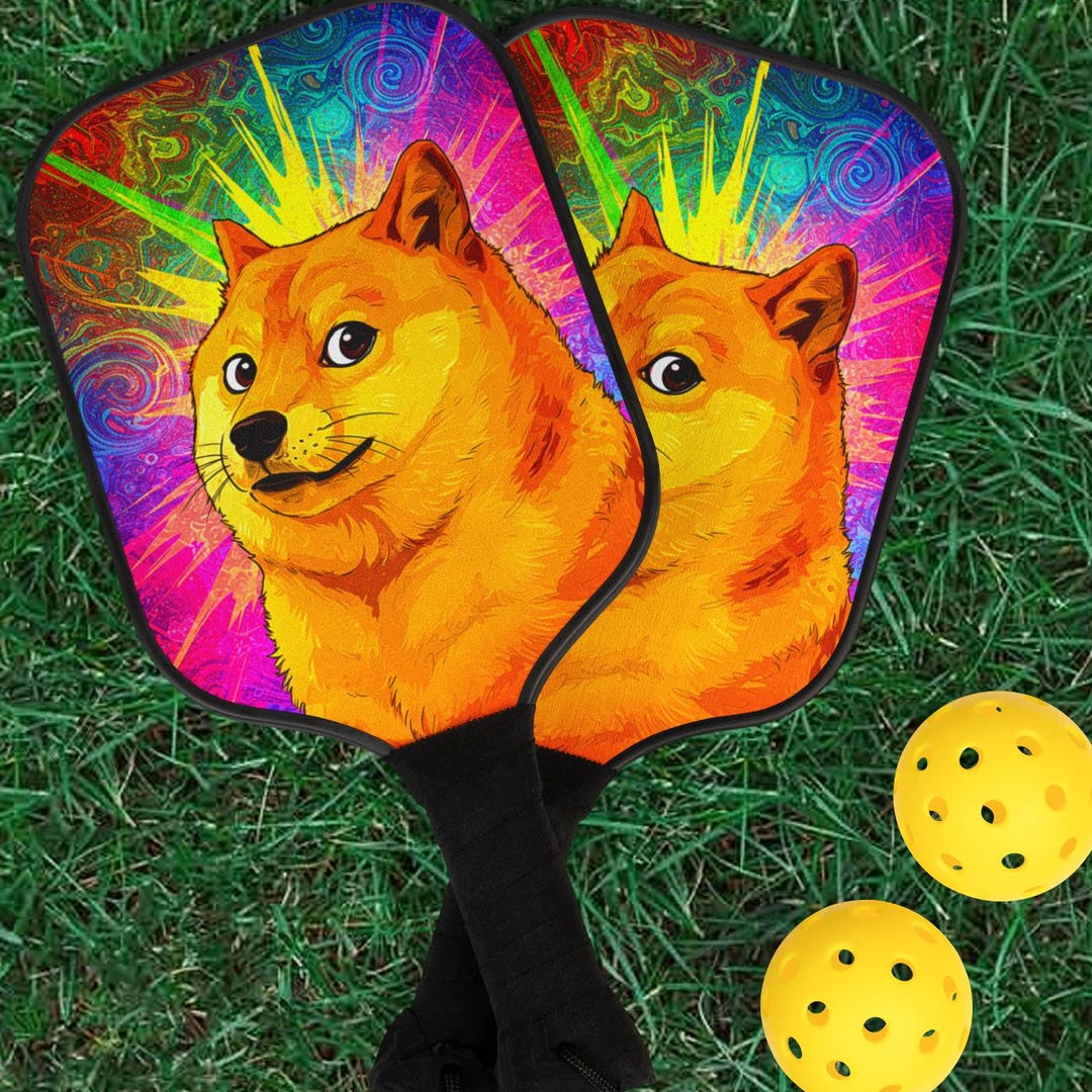 The Doge Pickleball Paddle Set, 2 Paddles & 2 Balls With Case. Colorful ...