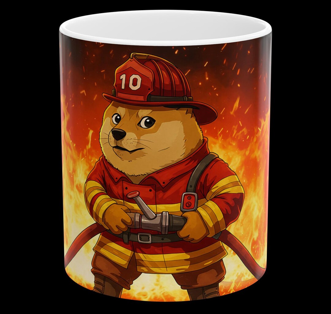Very Brave Fire Doge Mug: Doge as Firefighter With Big Flames, Wow ...