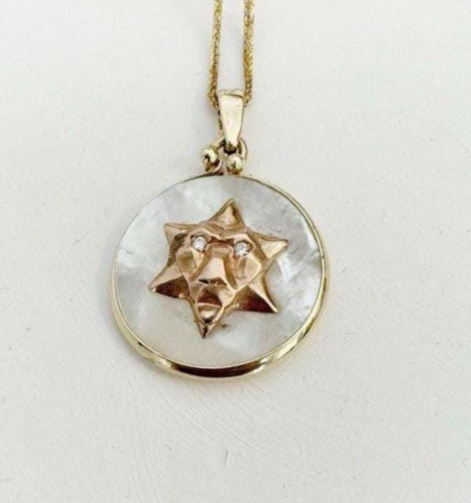 Gold Lioness Star Pendant – Diamond Eyes – Mother of Pearl Amulet ...