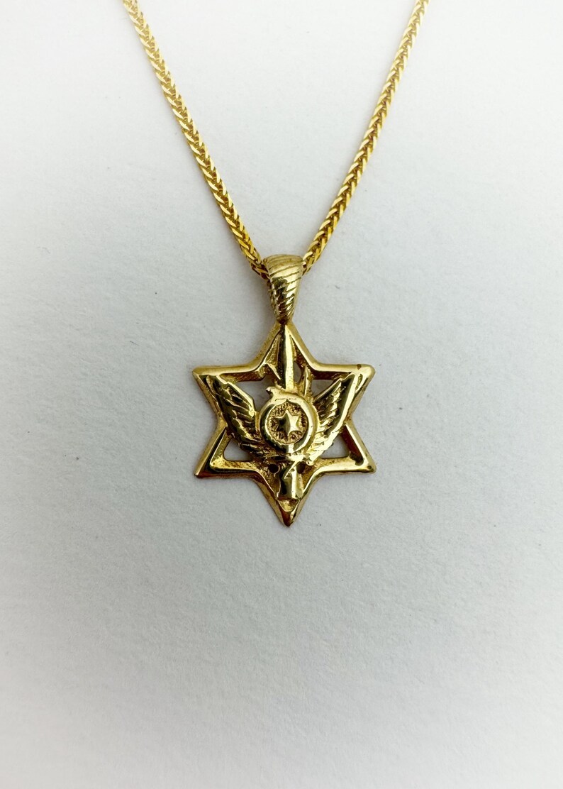 14K Solid Gold Star of David Pendant, IDF Air Force Brigade Necklace ...