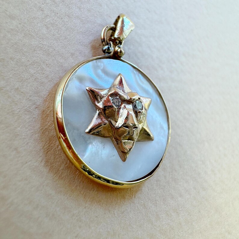 Gold Lioness Star Pendant – Diamond Eyes – Mother of Pearl Amulet ...