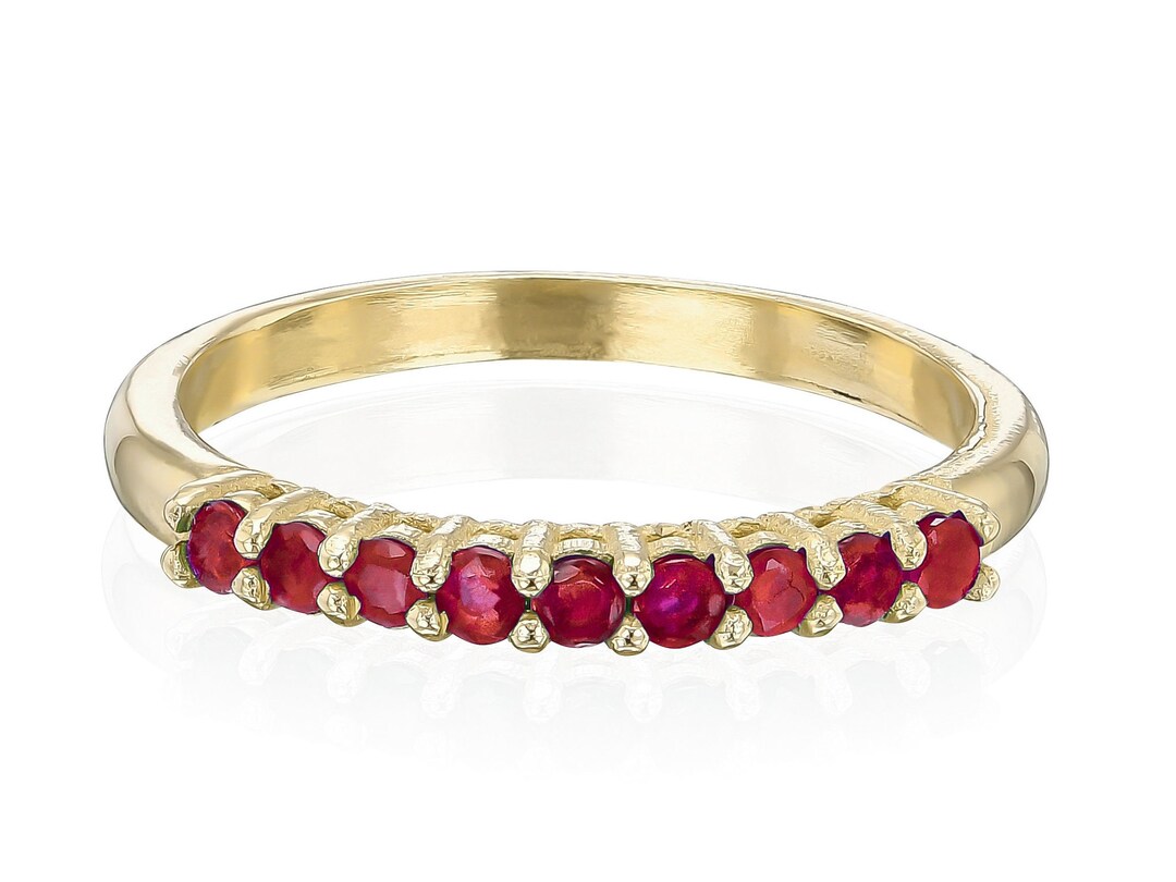 Dainty 14k Gold Ruby Half Eternity Ring, Minimalist Wedding Band - Etsy