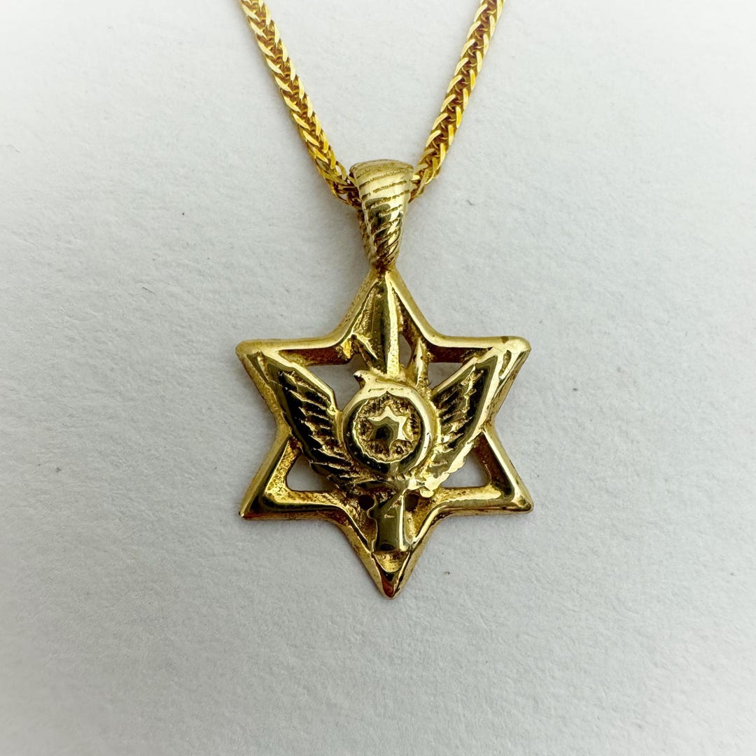 14K Solid Gold Star of David Pendant, IDF Air Force Brigade Necklace ...