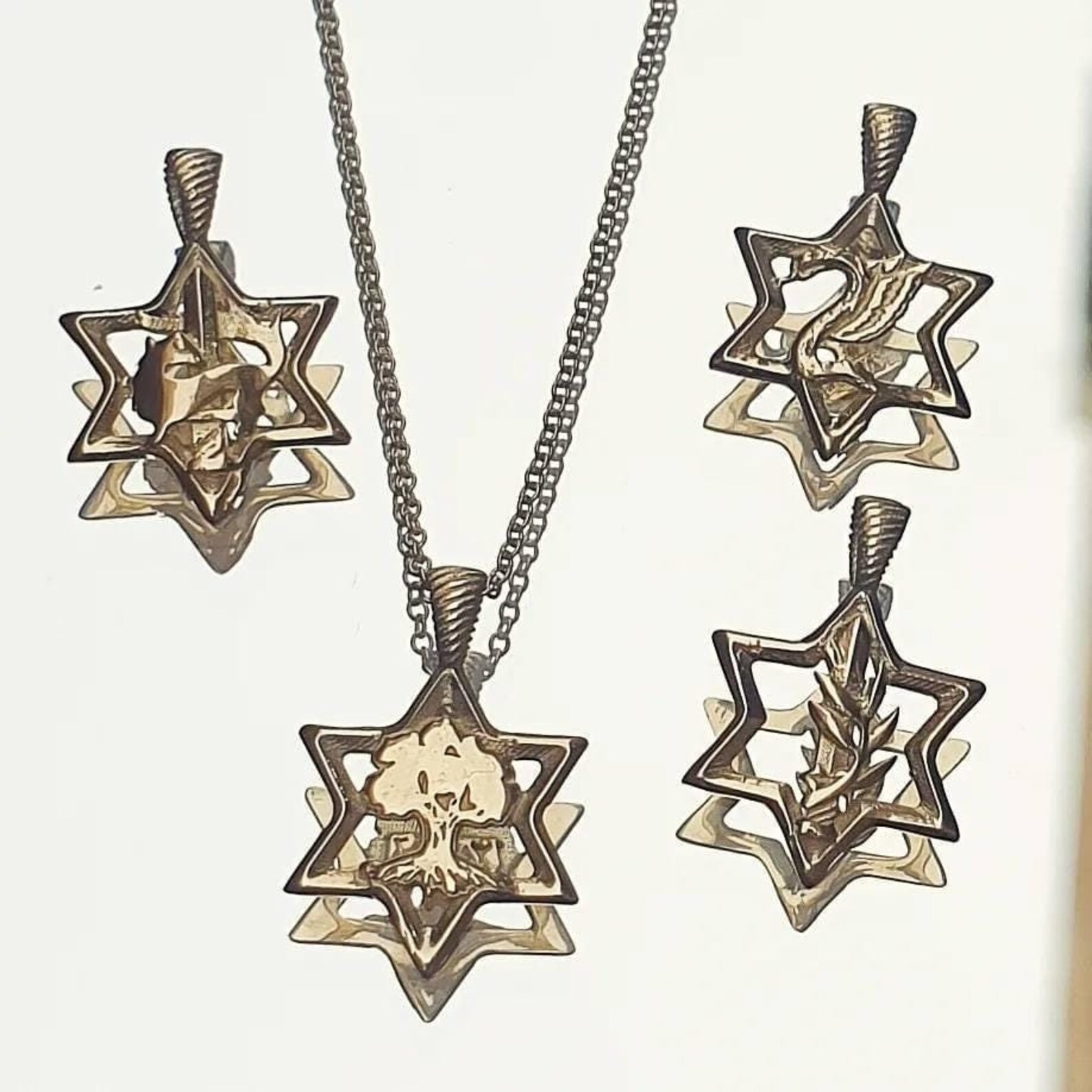14K Solid Gold Star of David Pendant, IDF Air Force Brigade Necklace ...