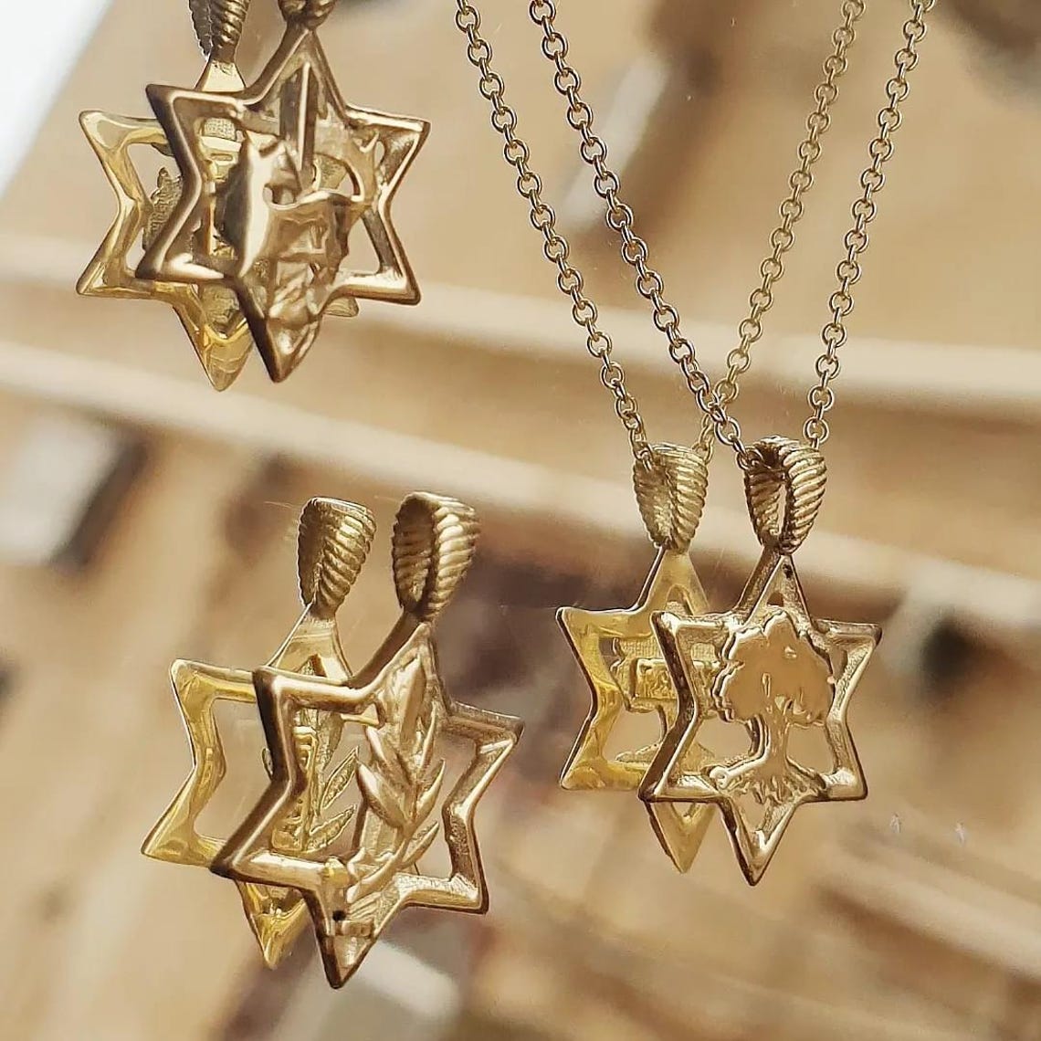 14K Solid Gold Star of David Pendant, IDF Air Force Brigade Necklace ...
