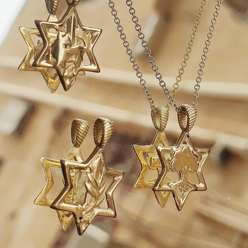 14K Solid Gold Star of David Pendant, IDF Air Force Brigade Necklace ...
