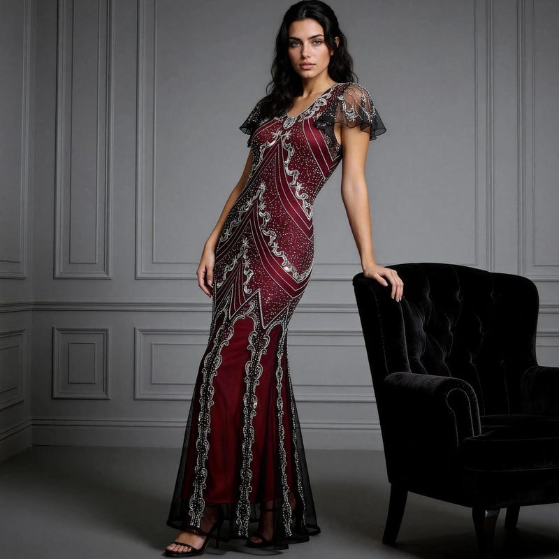 Red Art Deco Gown - Etsy