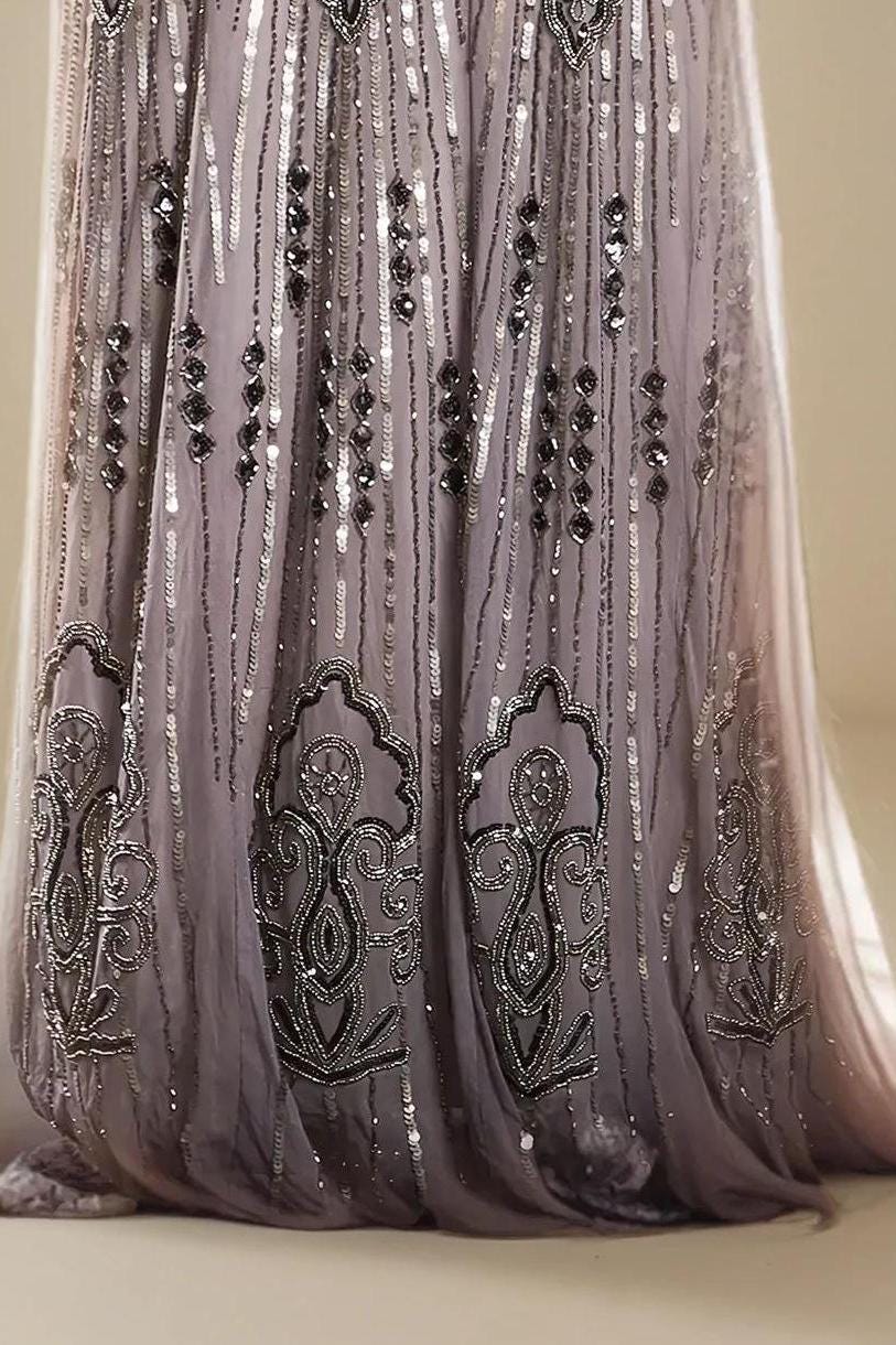 Isabella Grey 1920s Gatsby Dress With Sleeves, Sparkling Modest Gown ...